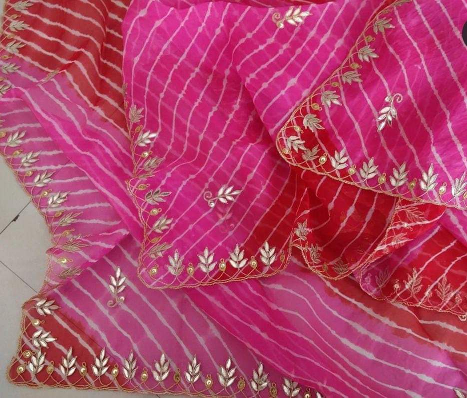 Lahariya organza sari with gota patti cutwork – HolyThread India