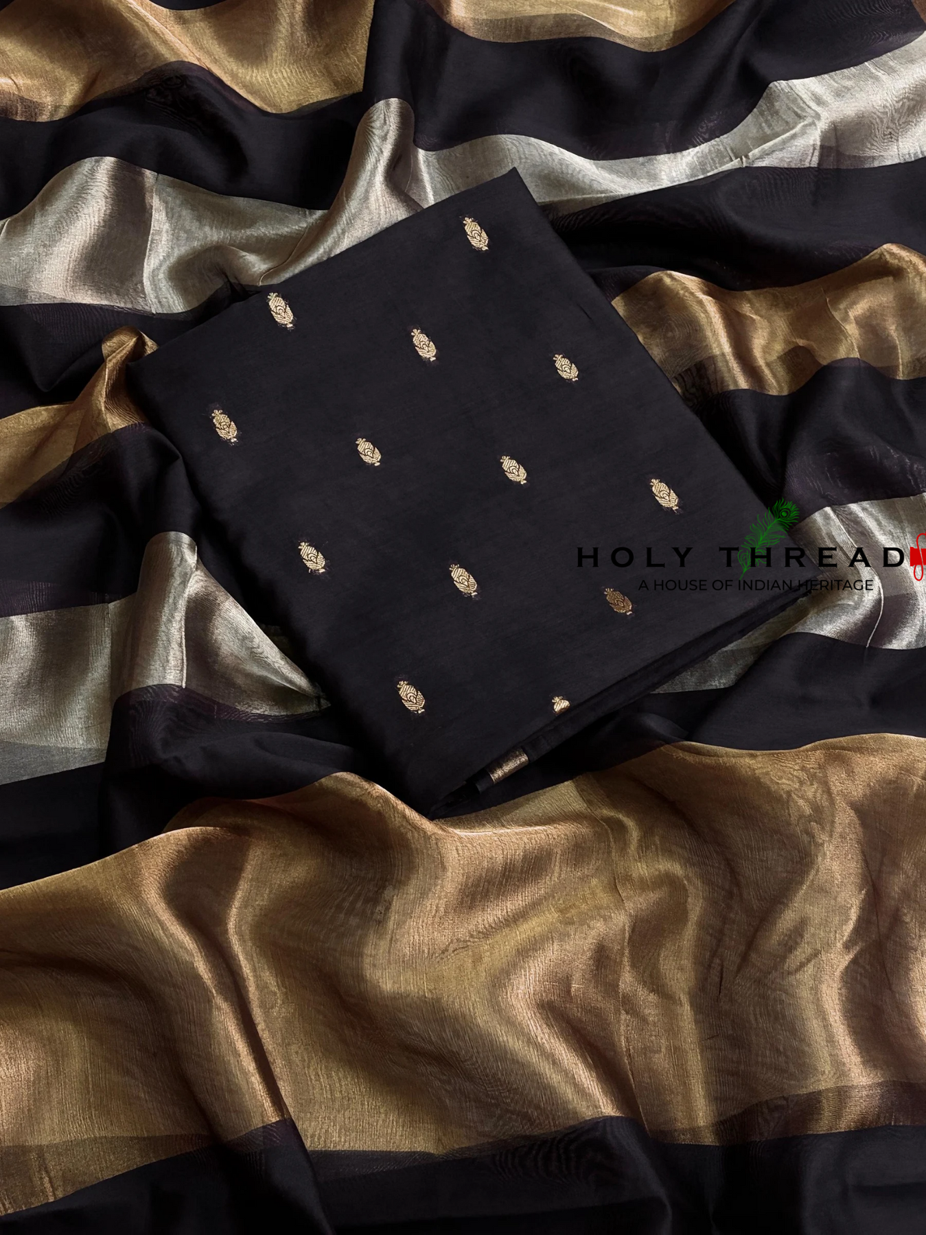 Pure banarasi chanderi silk suit in black – HolyThread India