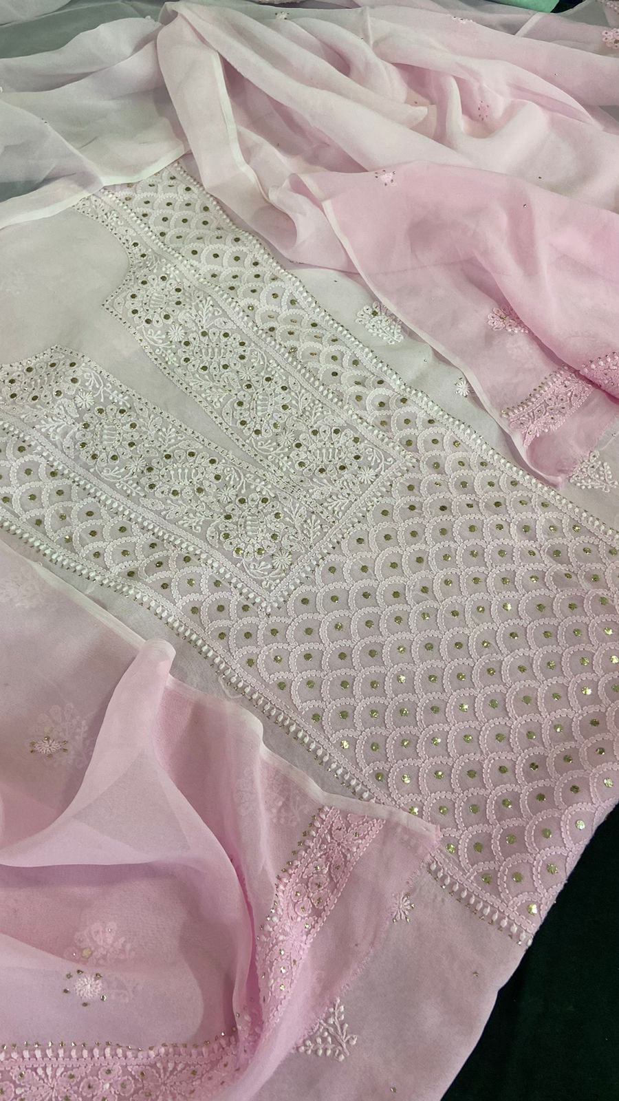 Lucknow chikankari and mukesh handwork 2pc suit – HolyThread India