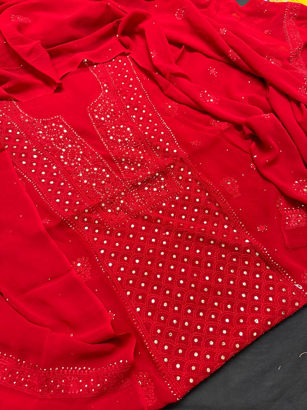 Georgette mukesh and chikankari handwork 2pc suit – HolyThread India