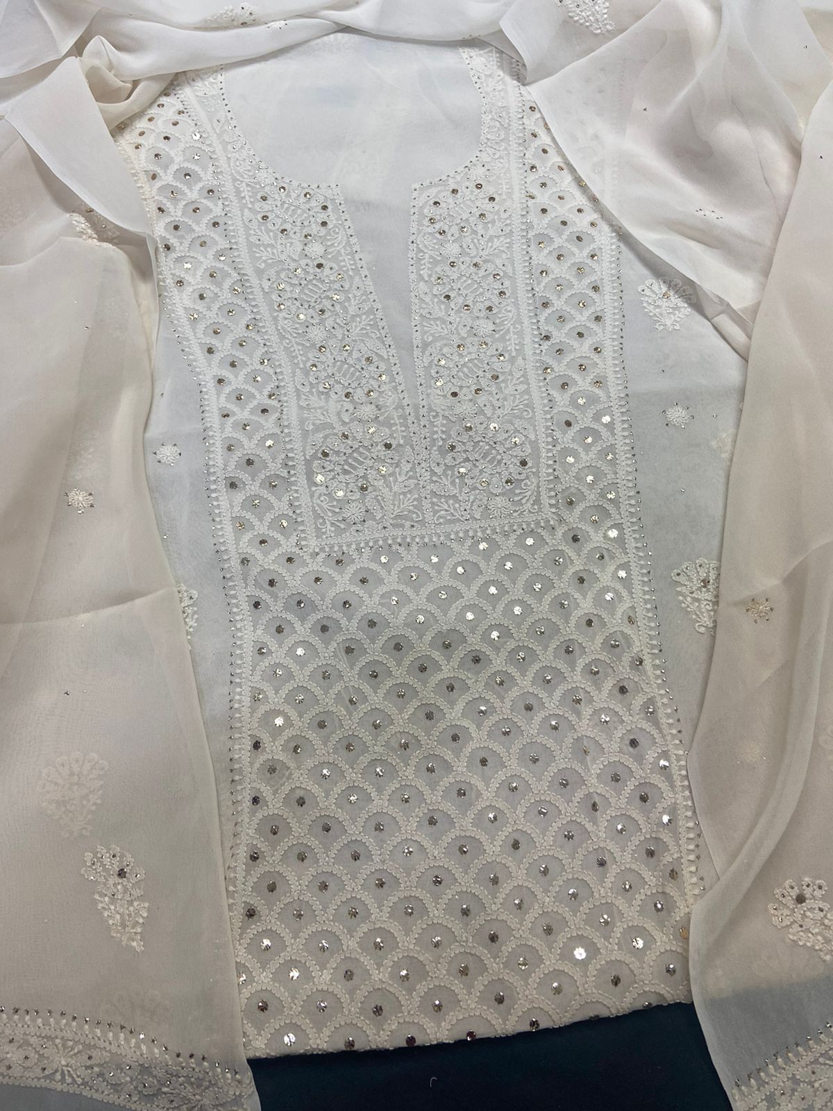 Georgette chikankari mukesh handwork 2pc suit – HolyThread India