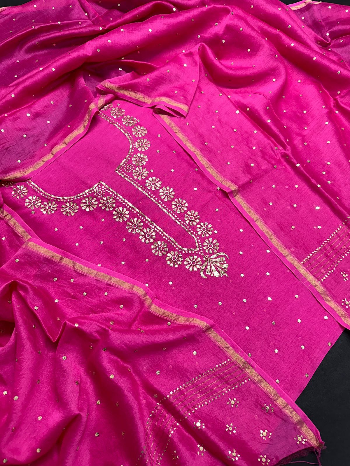 Pure chanderi silk hand badla work suit – HolyThread India