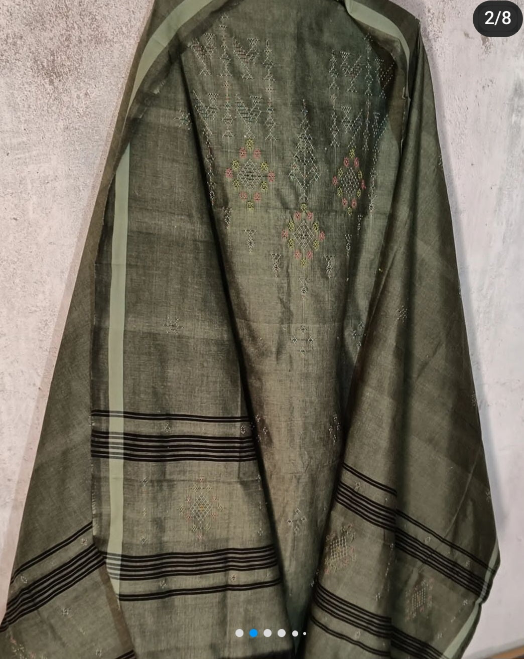 Fine handloom cotton tangaliya work suit in olive green – HolyThread India