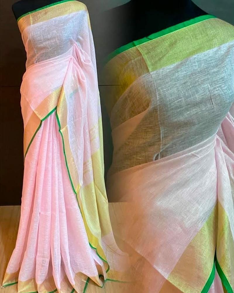 Pure Linen by linen saree in pink – HolyThread India